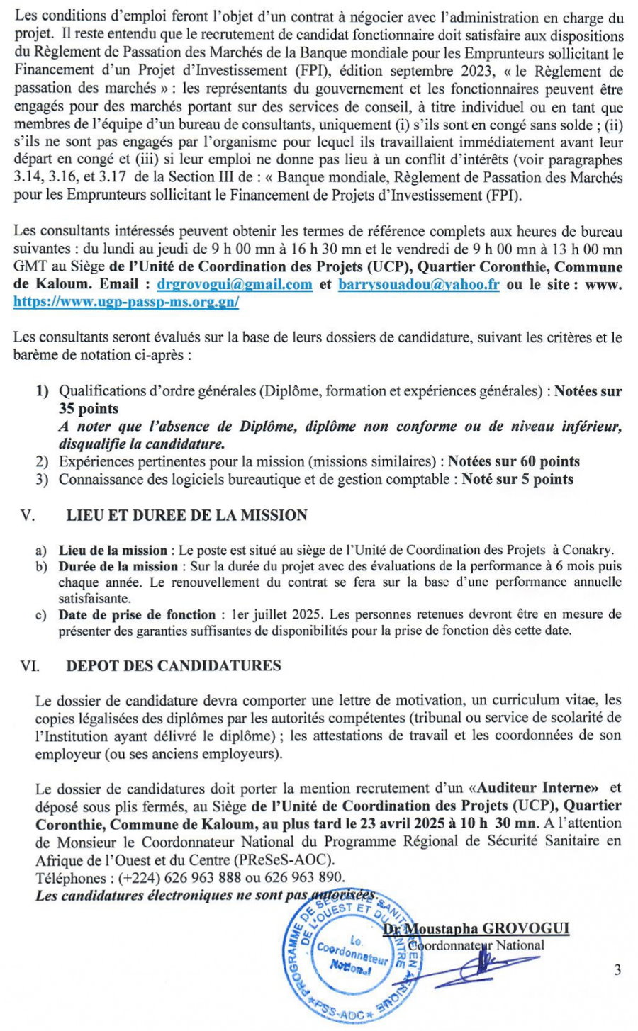 Recrutement d’un auditeur interne